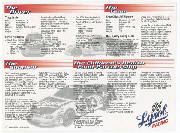 Tracy Leslie Signed 7 x 9.5 inch Photo NASCAR Racing Race Car Driver ...